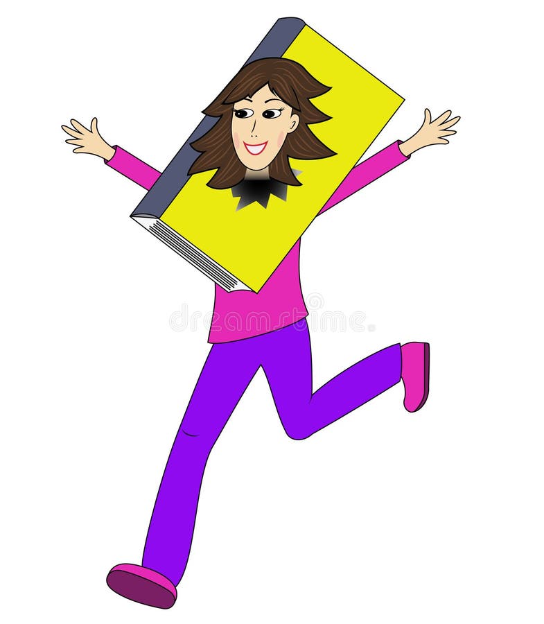 A Girl Running with a Book. Stock Illustration - Illustration of ...