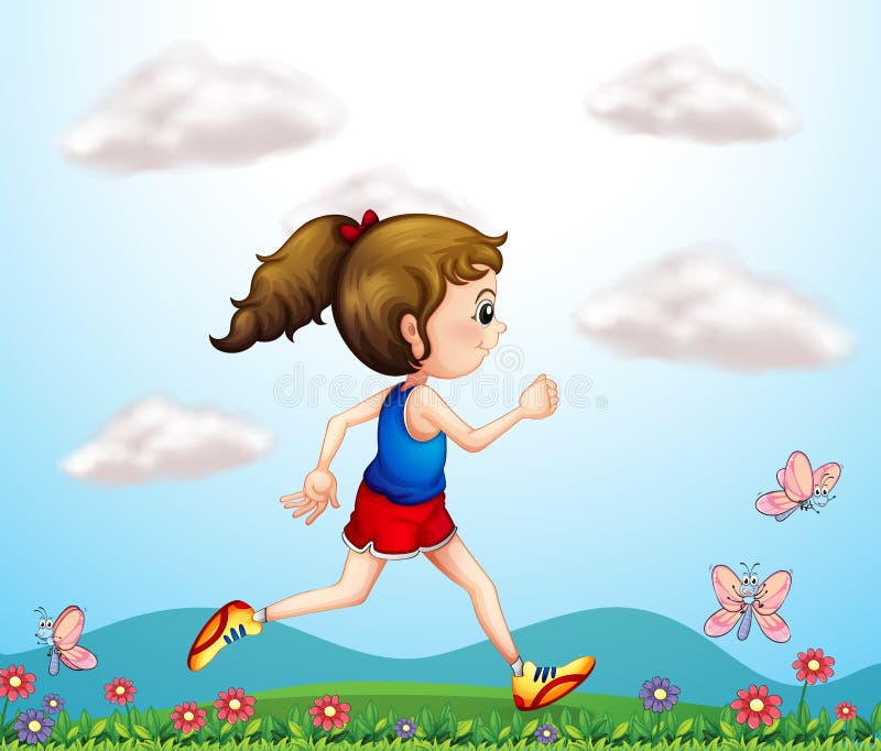 A Girl Running with Butterflies Stock Vector - Illustration of ...