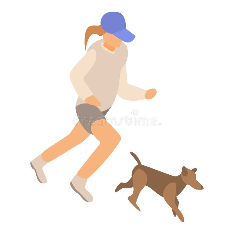 Girl Running with Dog Icon, Isometric Style Stock Vector - Illustration ...