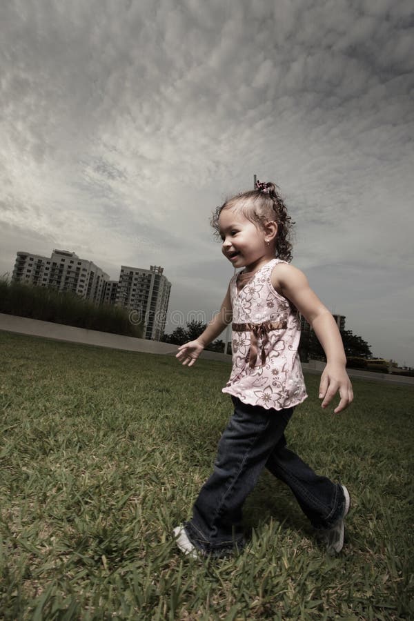 Girl Running through the Field Stock Image - Image of smile, running ...