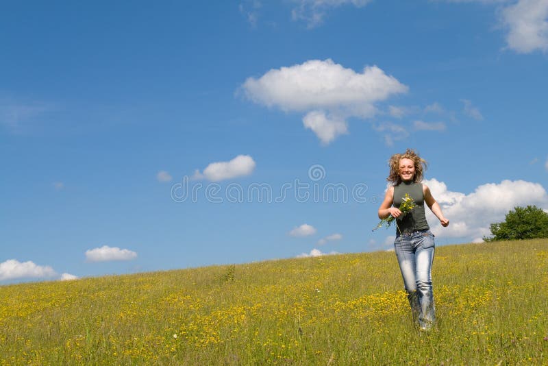 Girl running with flowers stock photo. Image of happy - 2669904
