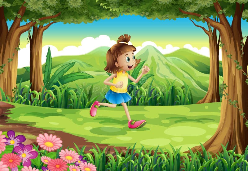 A Girl Running at the Forest Stock Vector - Illustration of girl ...