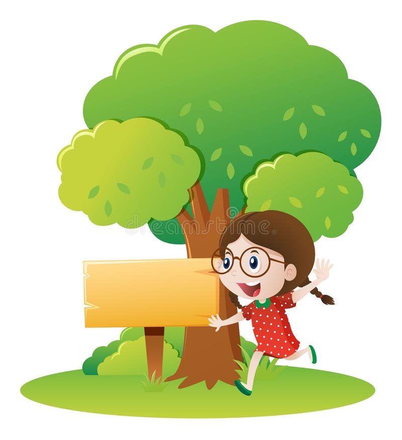 Girl Running Under the Tree Stock Illustration - Illustration of white ...