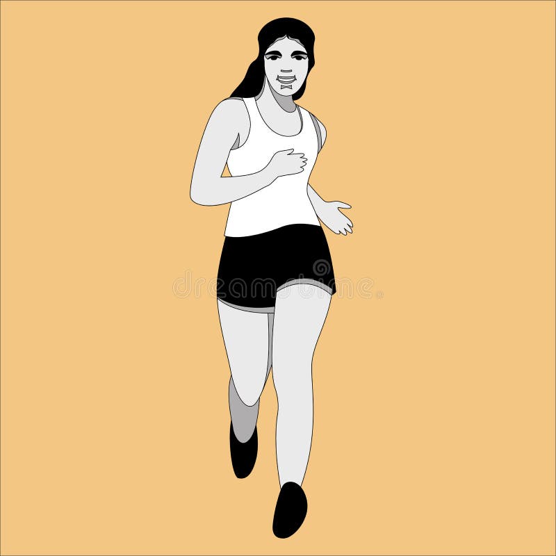 Girl Running ,vector Illustration , Lining Draw, Front Stock Vector ...
