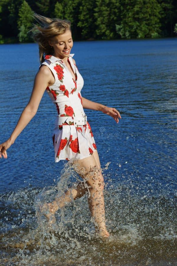 Girl running on water stock image. Image of drops, resting - 18403663