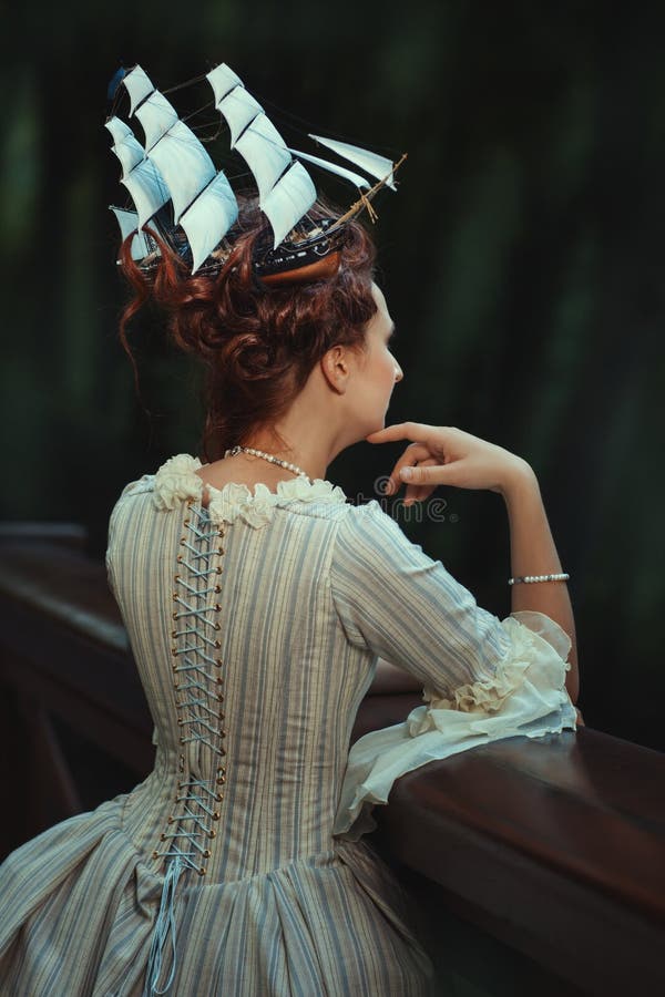 The Girl S Back. she Has on the Head Ship. Stock Photo - Image of woman ...