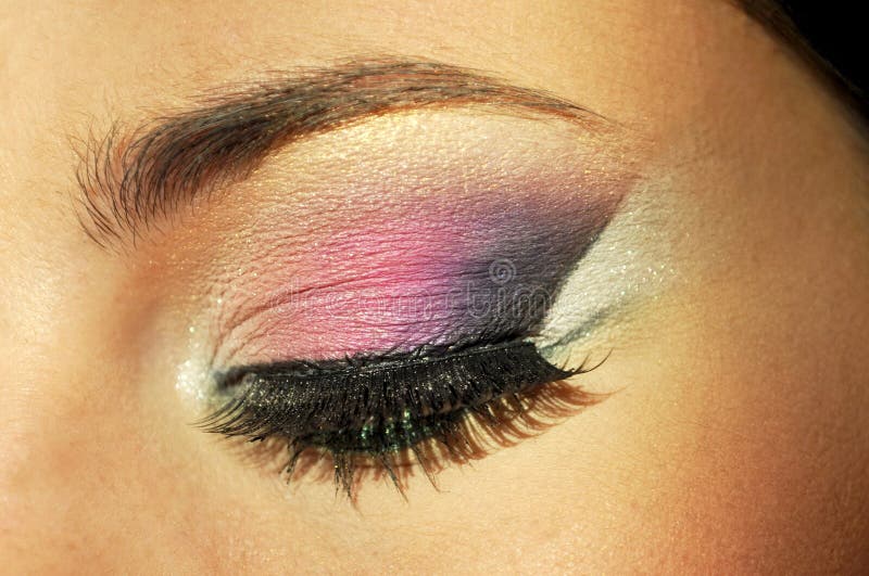 The Girl`s Eye Has Professional Makeup with Extended Eyelashes Stock ...