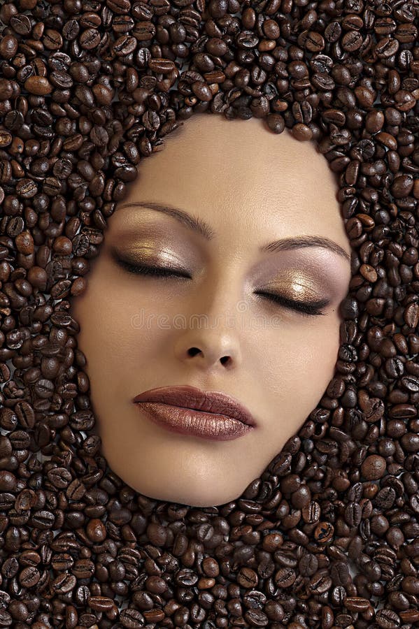 Girl S Face Immersed in Coffee Beans Stock Photo - Image of aroma, girl ...