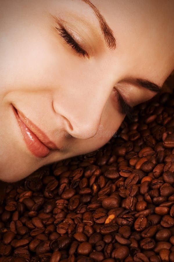Woman S Face Over Coffee Beans Stock Image - Image of dark, coffee ...