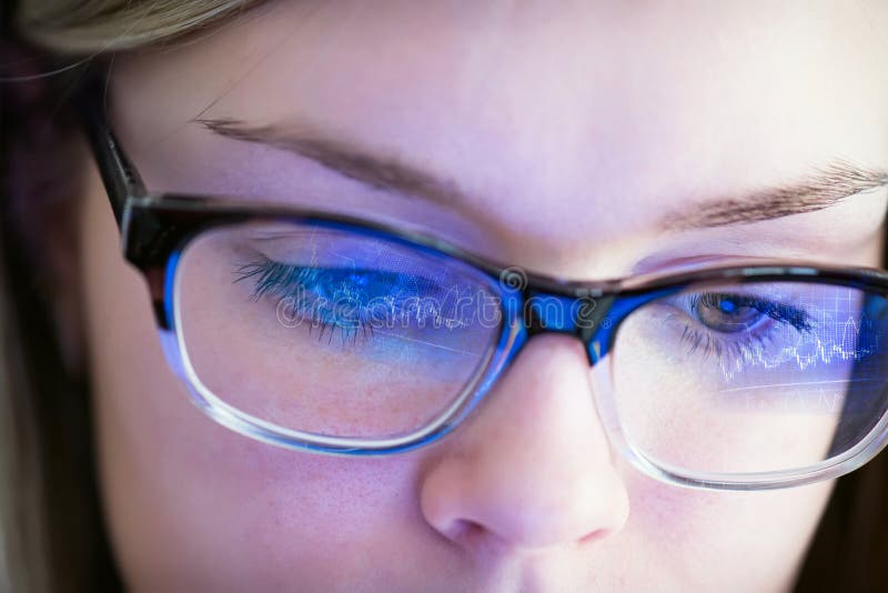 Girl S Face with the Reflection in the Glasses Graphics. Stock Photo ...