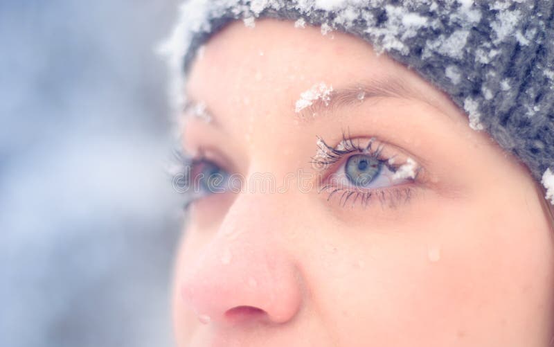 Girl s face in snow stock image. Image of caucasian, christmas - 23059429