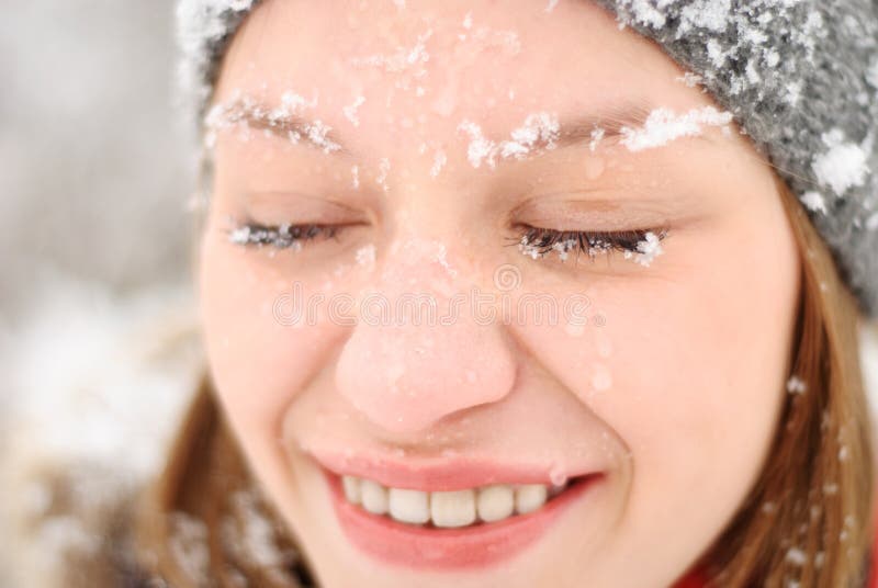 Girl S Face with Snow Outdoors Stock Image - Image of eyes, people ...
