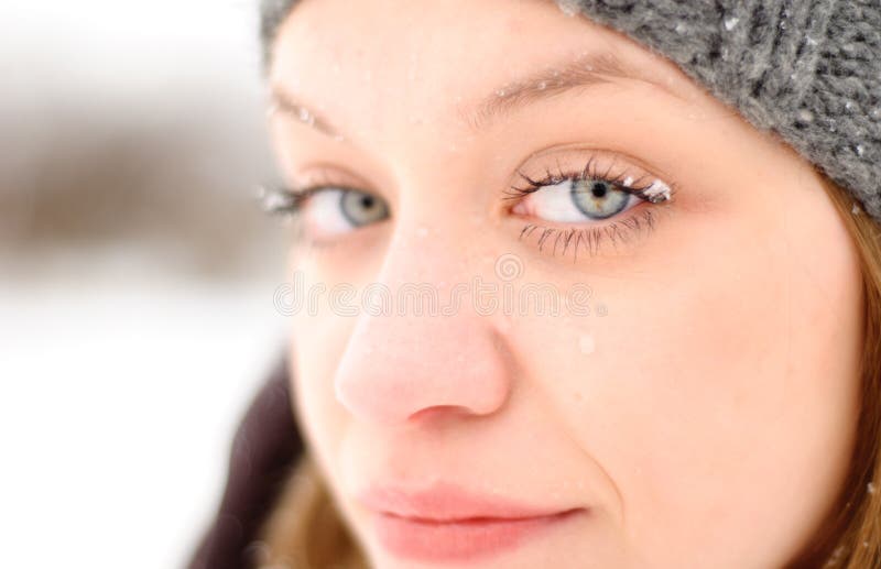 Girl S Face with Snow Outdoors Stock Photo - Image of person, face ...