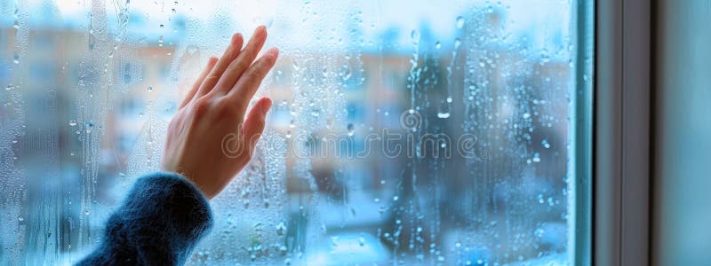 Girl& X27;s Hand Draws on the Window Selective Focus Stock Photo ...