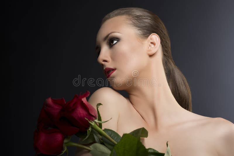 Girl S Low Key Portrait with Roses Stock Photo - Image of model ...