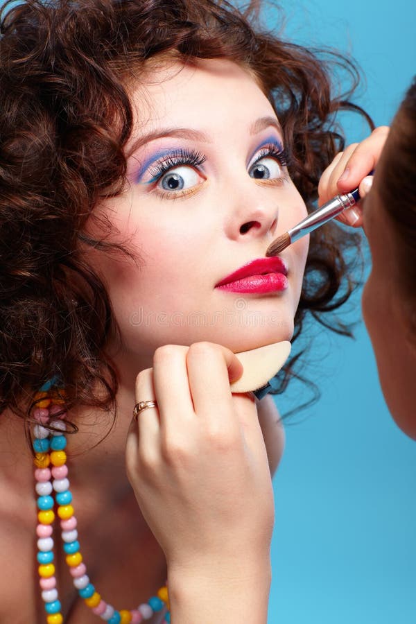 Girl s make up stock image. Image of blue, people, hand - 15195841