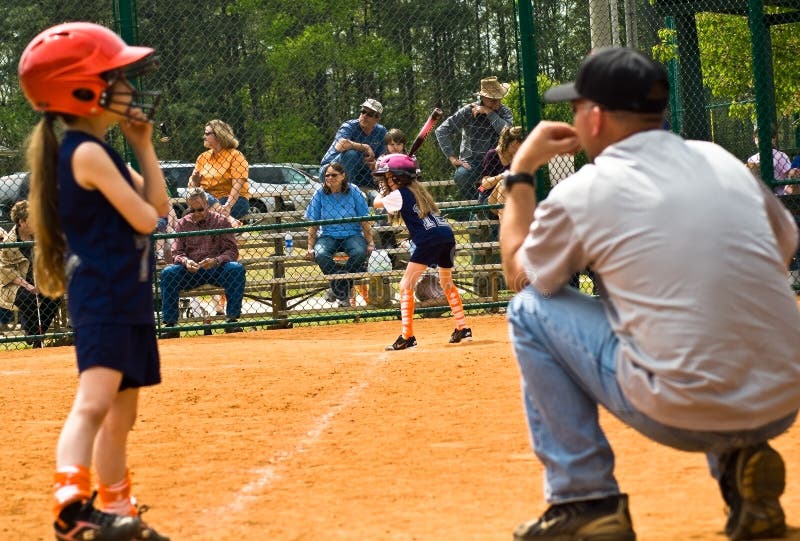 Girl S Softball Runner and Coach Editorial Photography - Image of ...