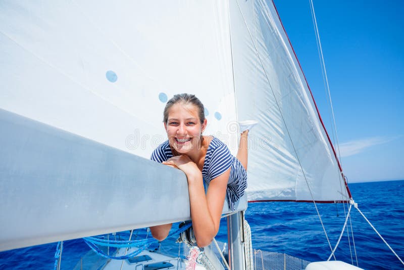 Girl Sailing on Yacht in Greece Stock Image - Image of beauty, boat ...