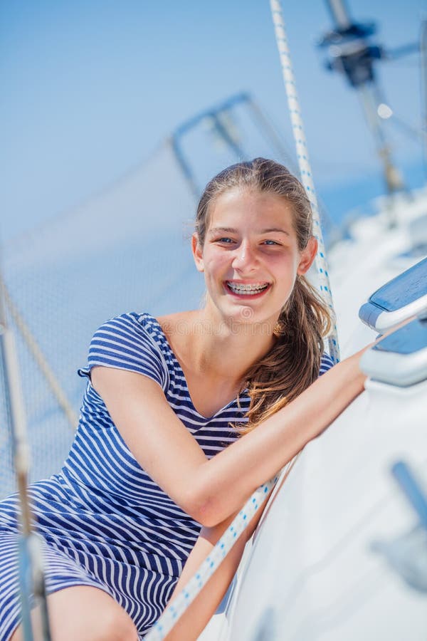 Girl Sailing on Yacht in Greece Stock Image - Image of ocean, blue ...