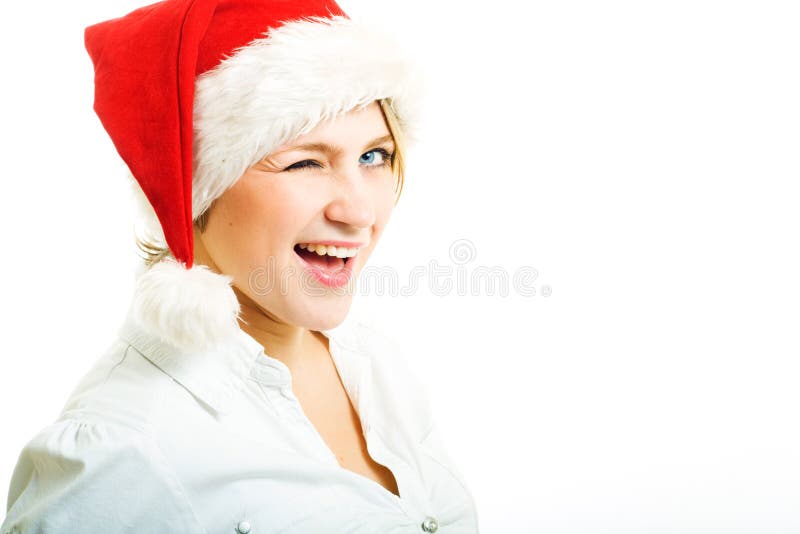 Girl in Santa hat. stock photo. Image of cute, camera - 6757384