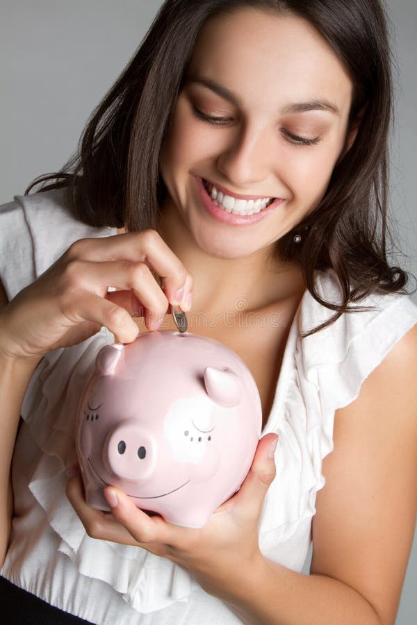 Girl Saving Money in a Piggy Bag Stock Image - Image of budget, account ...