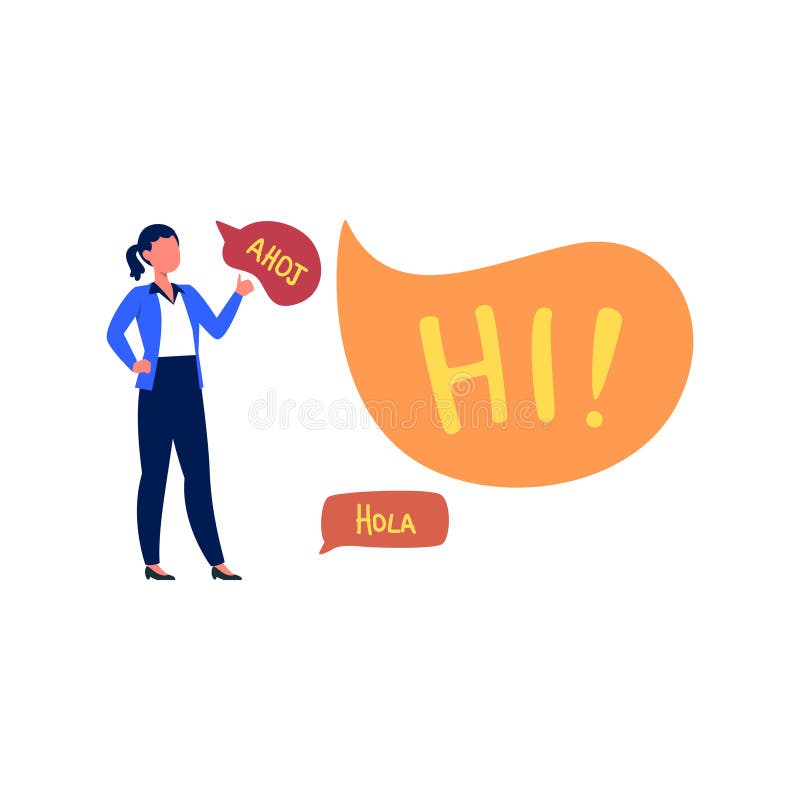A Girl is Saying Hi in English Stock Illustration - Illustration of ...