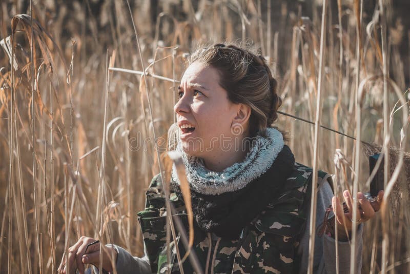 Girl is Scared. she is Lost in the Wild Stock Image - Image of guidance ...