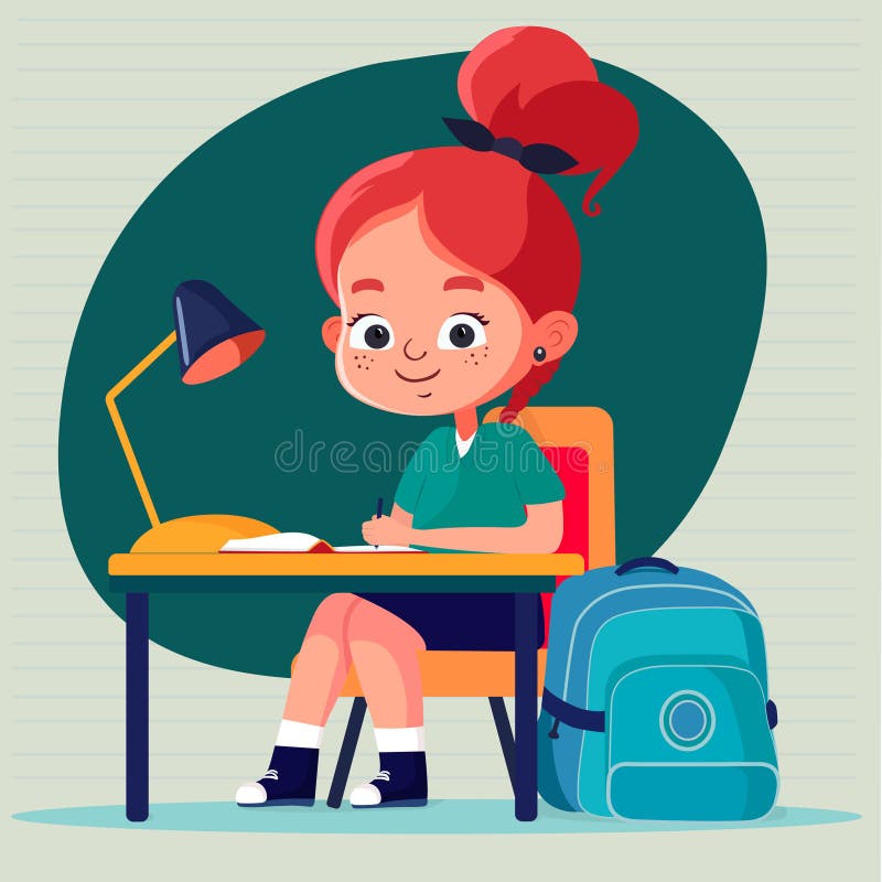 Girl Doing Her Homework Stock Illustrations – 195 Girl Doing Her ...