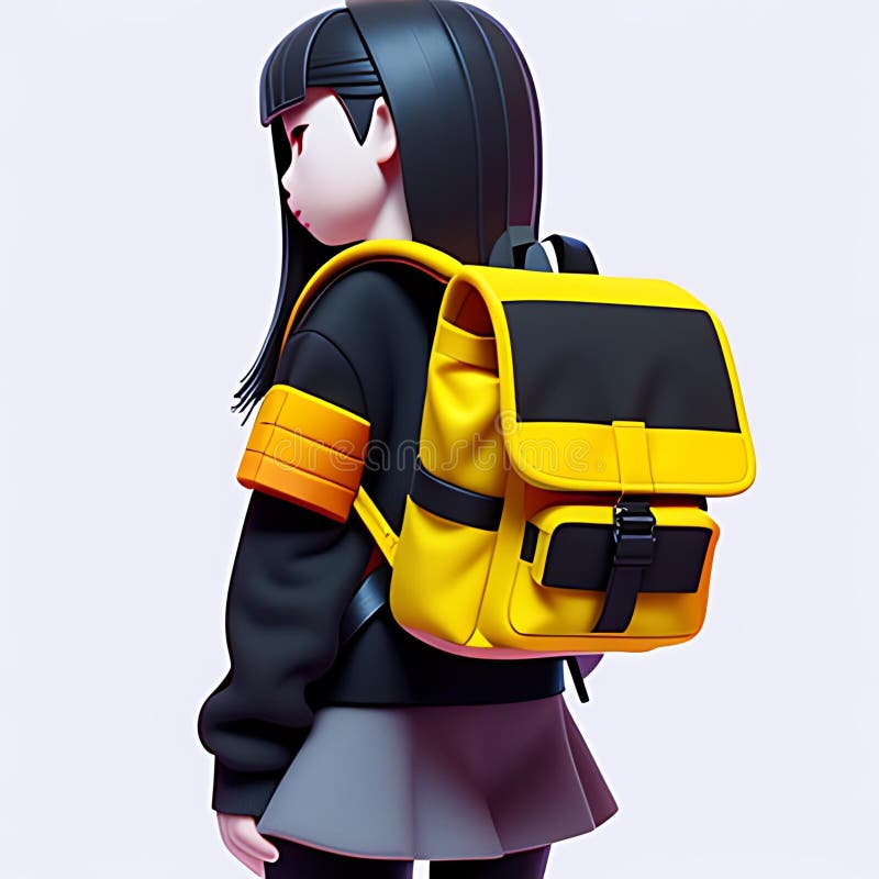 Girl in School Uniform with a Yellow Backpack Stock Illustration ...