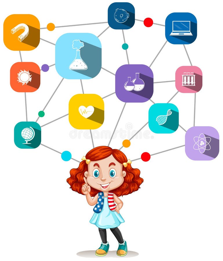 Girl with Science Icons Diagram Stock Vector - Illustration of planet ...