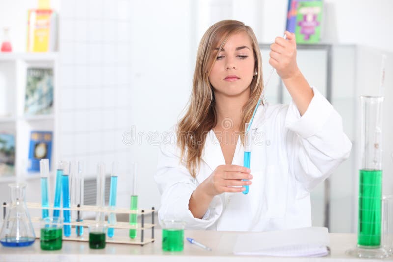Girl in science laboratory stock photo. Image of front - 27579358
