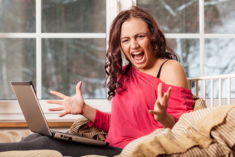 Girl Screaming Mad while Working with the Computer Stock Image - Image ...