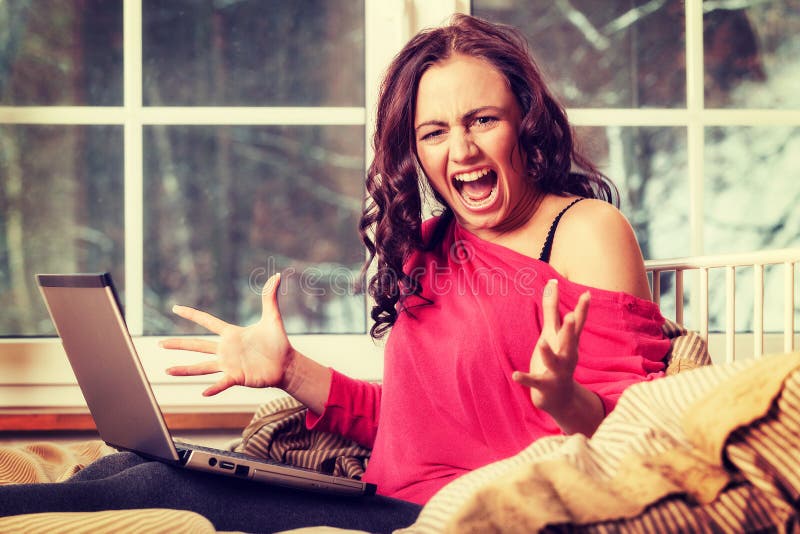 Girl Screaming Mad while Working with the Computer Stock Image - Image ...