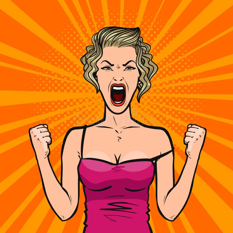 Girl Screams Loudly Or Young Woman In Rage Pop Art Retro Comic Style