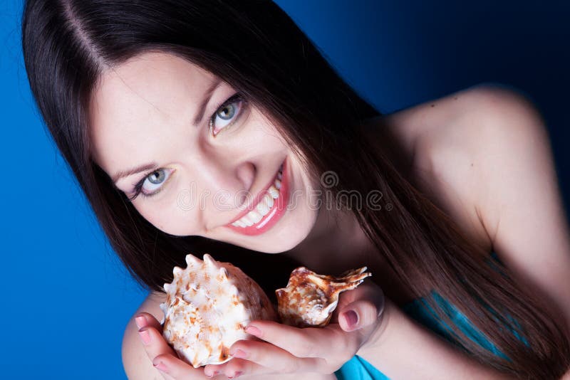 Girl with Seashells on the Beach Stock Photo - Image of model, beauty ...