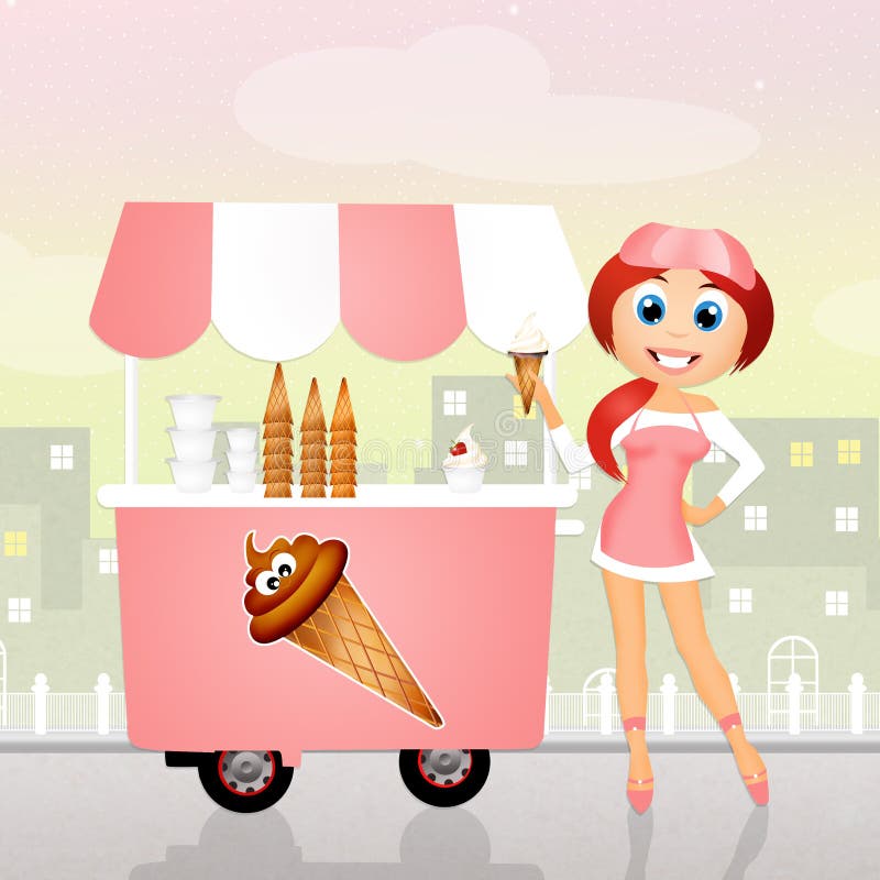 Girl selling ice cream stock illustration. Illustration of sugar - 71882307
