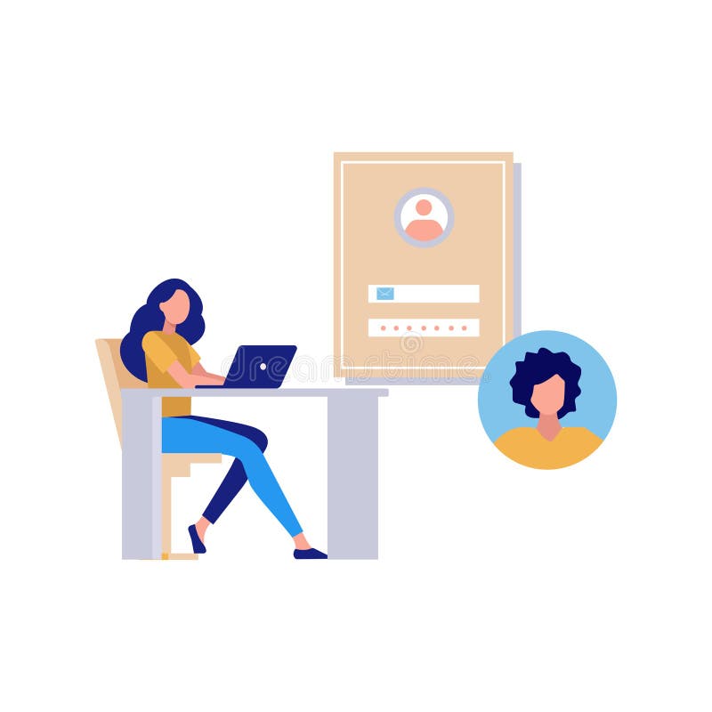 A girl is sending an email stock illustration. Illustration of ...