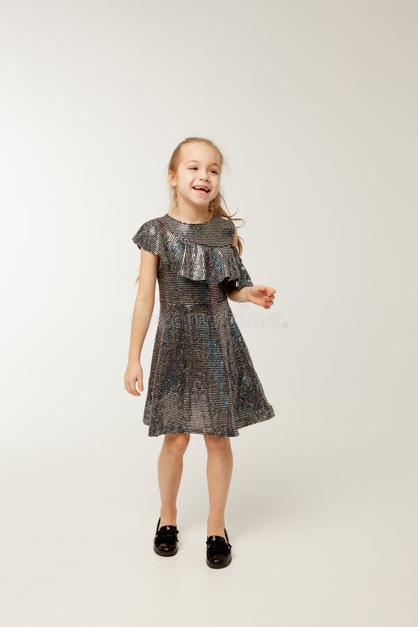 Little Girl in Sequin Dress is Dancing Stock Photo - Image of dress ...