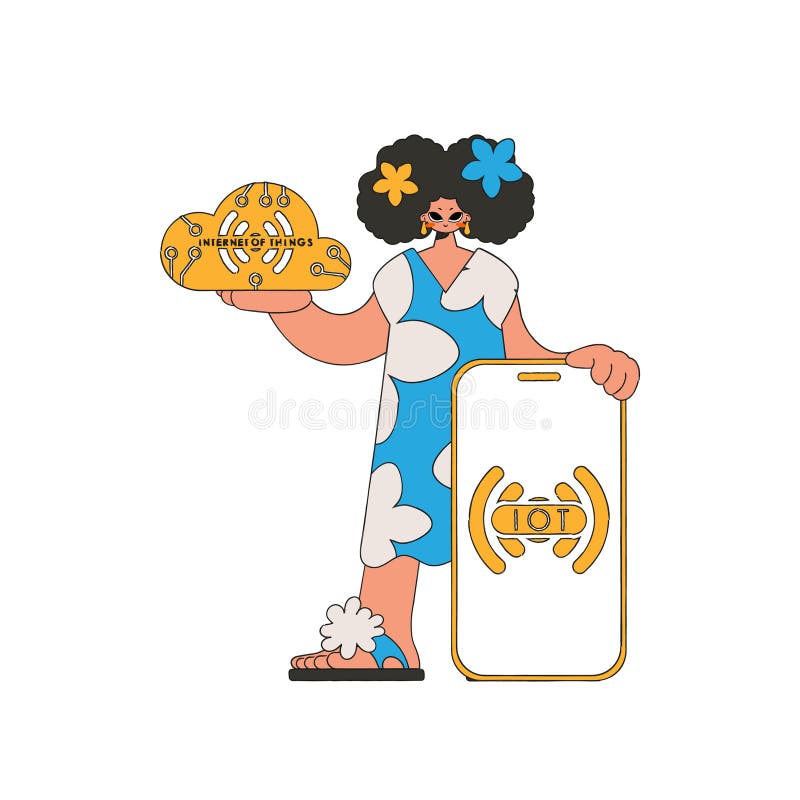 Girl with Server for Cloud Storage and IoT. Stock Vector - Illustration ...