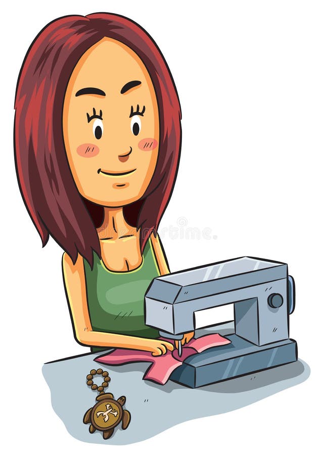 Girl Sewing stock vector. Illustration of machine, smile - 39853966