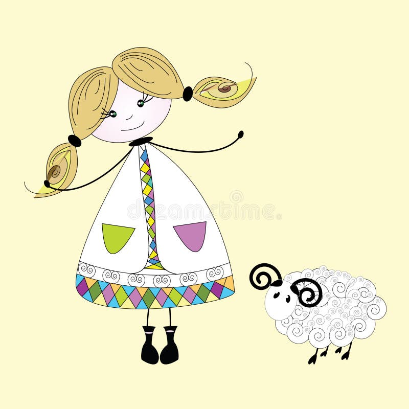 Girl with a sheep stock illustration. Illustration of cute - 10417817