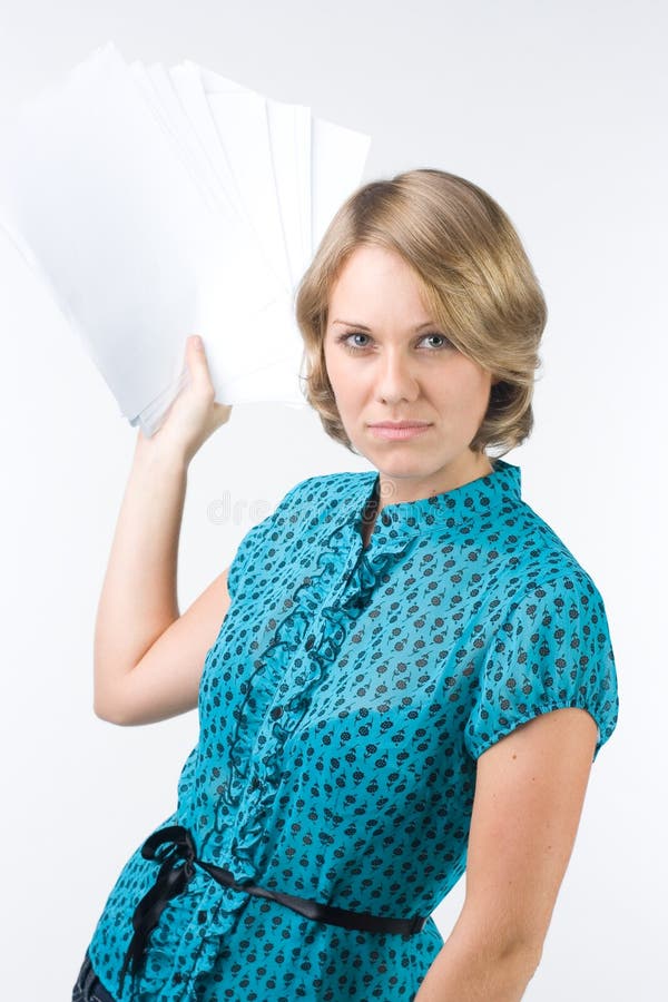 Girl with sheets of paper stock photo. Image of manager - 11055142