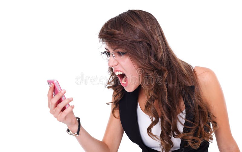 Girl shouting to mobile stock image. Image of expression - 27574753