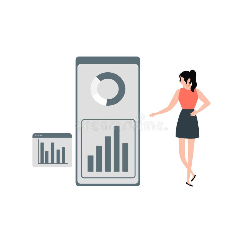 Girl Showing Business Graph on Mobile Phone Stock Illustration ...