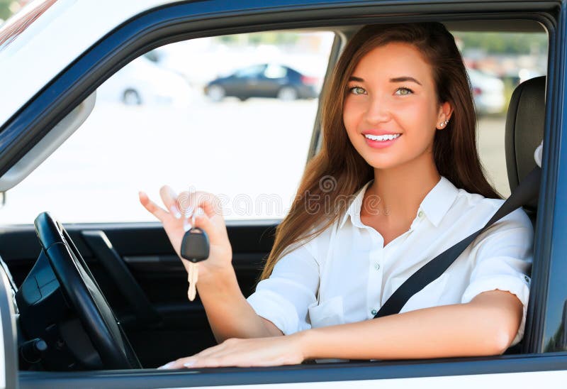 Girl showing the car key stock photo. Image of cute, person - 32316358