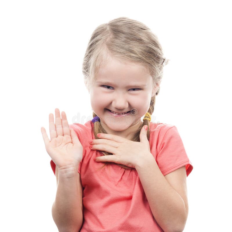 Girl showing her hand up stock photo. Image of greeting - 30469942