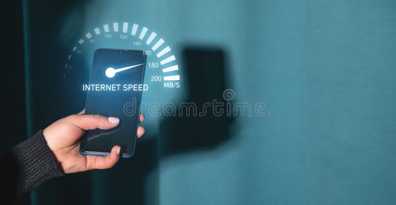 Girl Showing Internet Speedometer. Speed. Technology Stock Image ...