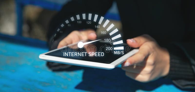 Girl Showing Internet Speedometer. Speed. Technology Stock Image ...