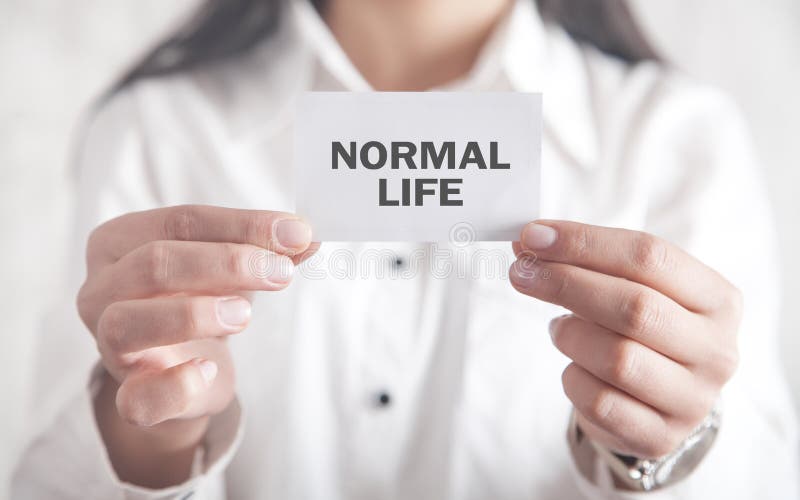 Girl Showing Normal Life Text on Business Card Stock Image - Image of ...