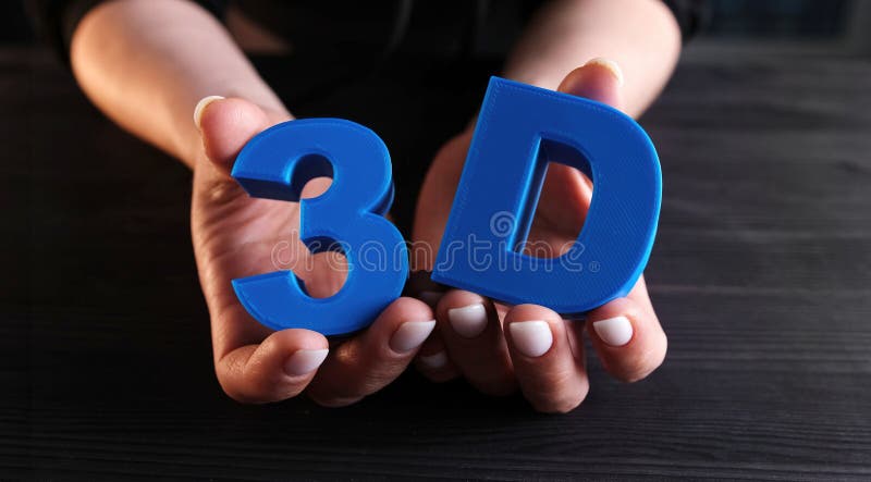 Girl Showing Three-Dimensional Letters Printed with 3D Printer Stock ...